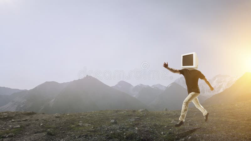 Monitor Headed Man. Mixed Media Stock Image - Image of channel ...