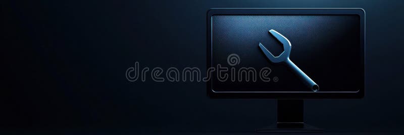 Monitor Icon Featuring a Wrench and Nut Overlay Designed for Computer ...