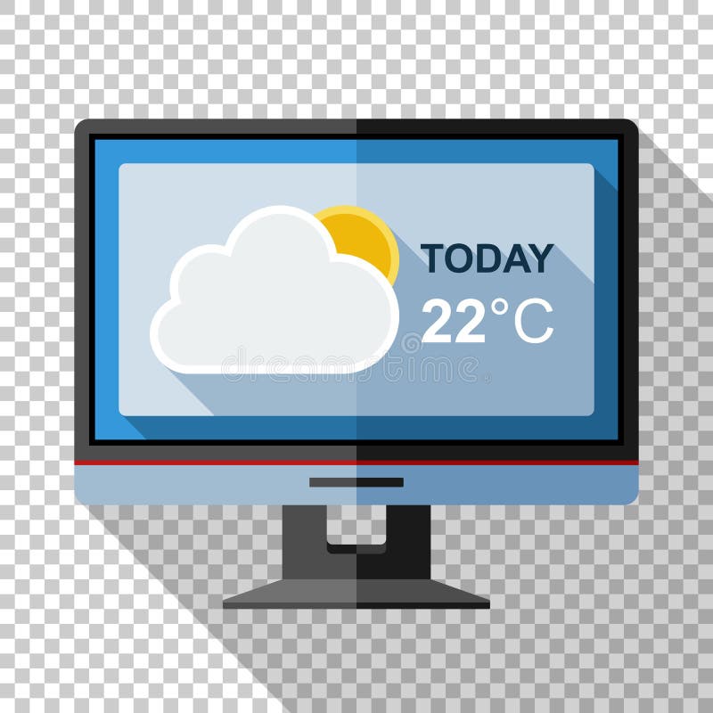 Monitor Icon in Flat Style with Weather Widget on the Screen on ...