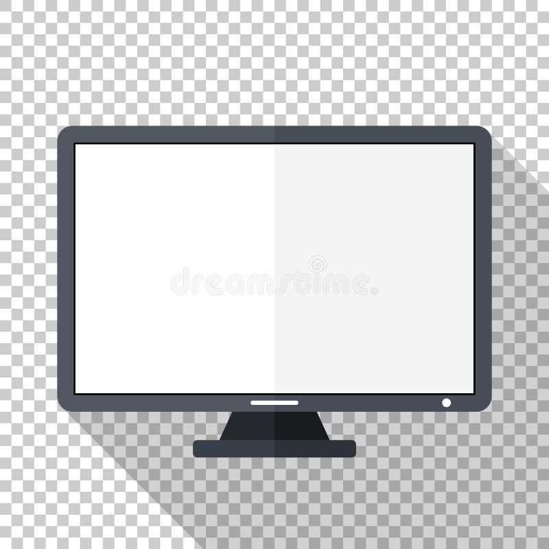 Monitor Icon in Flat Style with White Empty Screen on Transparent ...