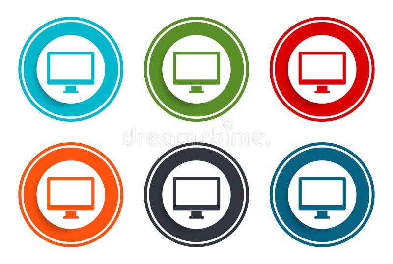 Monitor Icon Flat Vector Illustration Design Round Buttons Collection 6 ...