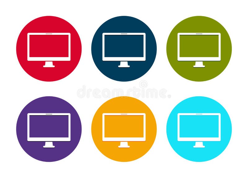 Monitor Icon Modern Flat Round Button Set Illustration Stock Vector ...