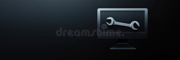 Monitor Icon Overlayed with Wrench and Nut Symbolizing Computer Repair ...