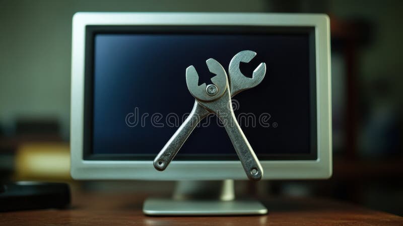 Monitor Icon with Repair Tools Overlay for Representing Computer ...