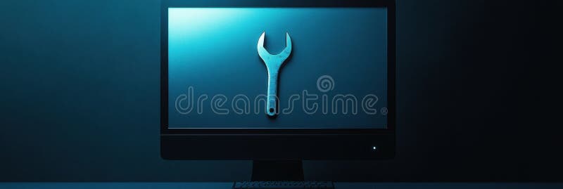 Monitor Icon with Wrench and Nut Overlay for Computer Repair and ...