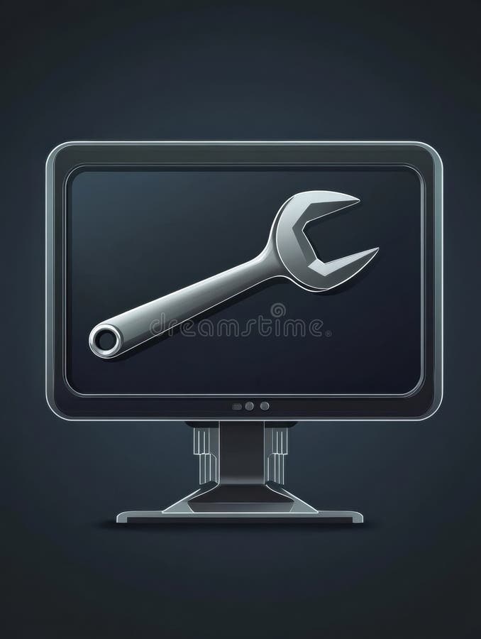 Monitor Icon with Wrench and Nut Overlay Symbolizes Computer Repair and ...