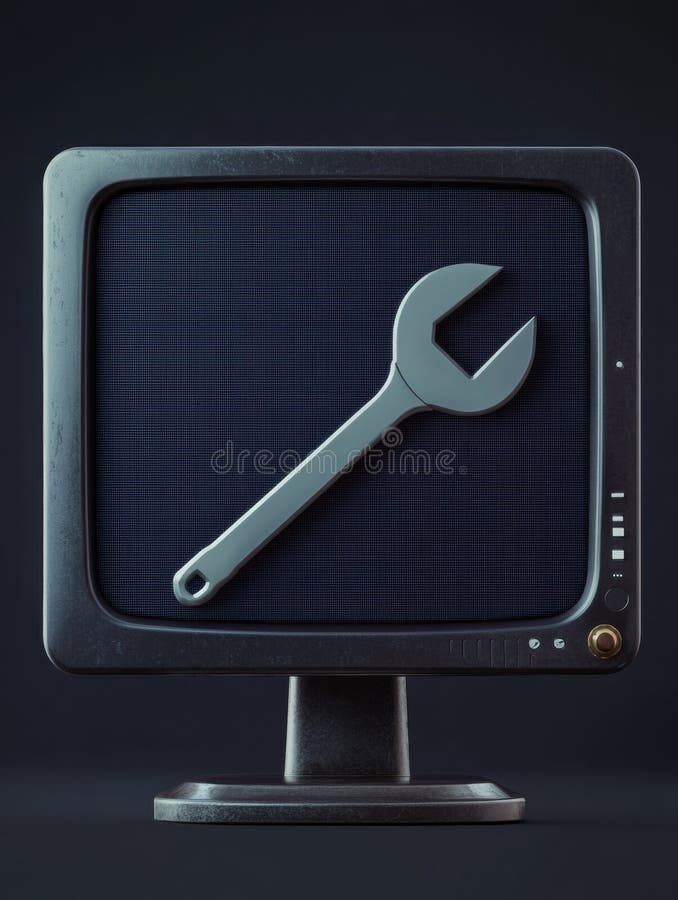 Monitor Icon with Wrench and Nut Overlay Symbolizing Computer Repair ...