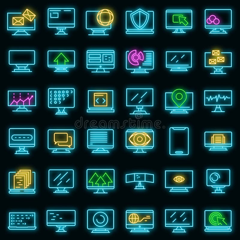 Monitor Icons Set Vector Neon Stock Vector - Illustration of electronic ...