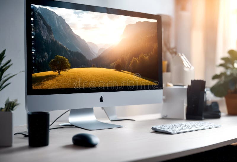 Monitor Interior Computer Workspace Classic Bright Stock Illustration ...