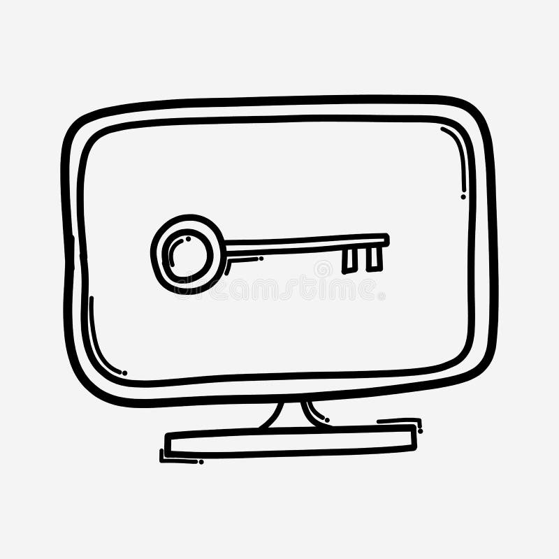 Monitor with Key Doodle Vector Icon. Drawing Sketch Illustration Hand ...