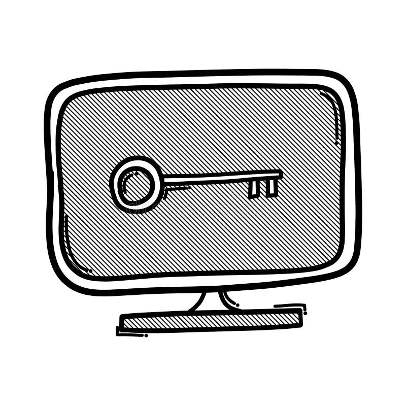 Monitor with Key Doodle Vector Icon. Drawing Sketch Illustration Hand ...