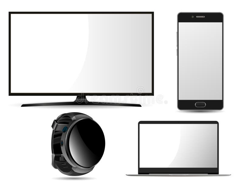 Monitor, Laptop, Smart Watch, Mobile Phone Mockup Stock Vector ...