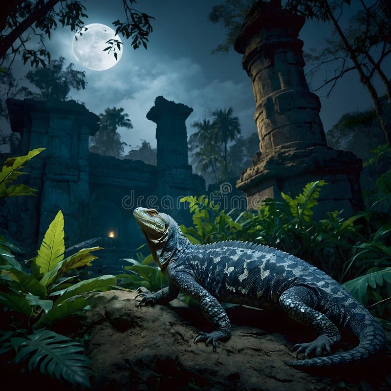 Enchanted Journey: Glowing Monitor Lizard in Mystical Forest Amidst ...