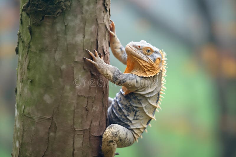 Monitor Lizard Climbing a Tree To Hunt Birds Stock Image - Image of ...