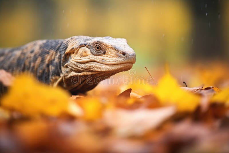 Monitor Lizard Hunting Amidst Autumn Leaves Stock Image - Image of ...