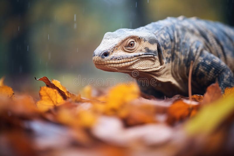 Monitor Lizard Hunting Amidst Autumn Leaves Stock Photo - Image of fall ...