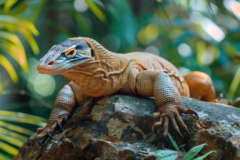 A Monitor Lizard Lying on a Rock in the Jungle, High Quality, High ...