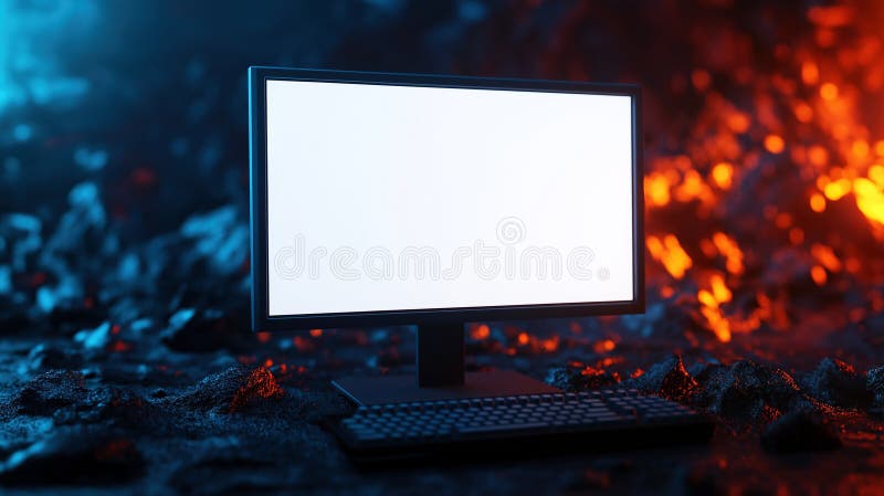 Monitor Mockup Against Dramatic Lava Background, Ai Generated Stock ...