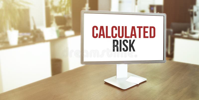 Monitor in Modern Office with Calculated Risk Text on the Screen Stock ...