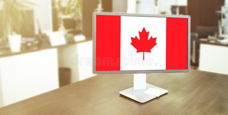 Monitor in Modern Office with Canada Flag on the Screen Stock Photo ...