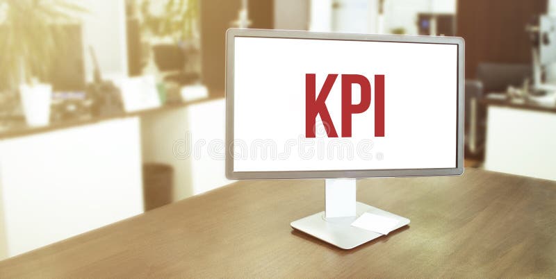 Monitor in Modern Office with KPI Key Performance Indicator,text on the ...