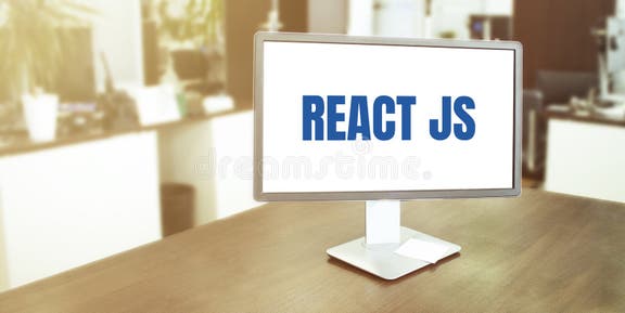 Monitor in Modern Office with Text REACT JS on the Screen Stock Image ...