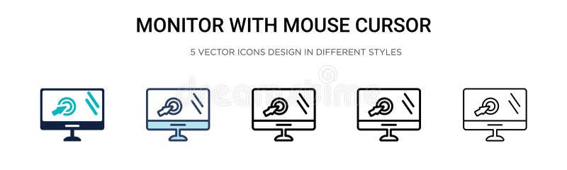 Monitor with Mouse Cursor Icon in Filled, Thin Line, Outline and Stroke ...