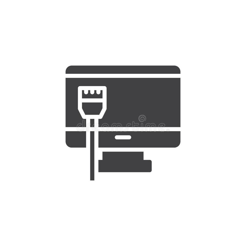 Monitor and Network Cable Vector Icon Stock Vector - Illustration of ...