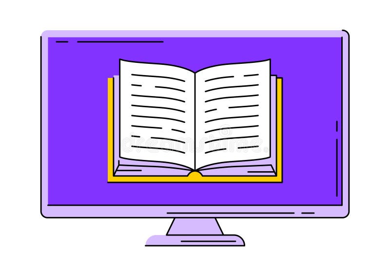 Monitor with Open Book. Digital Library Concept Stock Vector ...