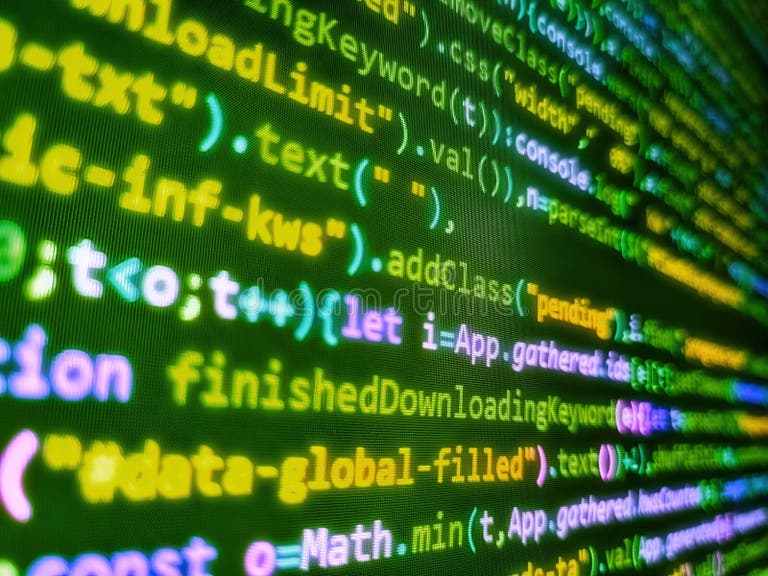 Monitor Photo. Blue Color. Developer Working on Program Codes in Office. Developer Occupation ...