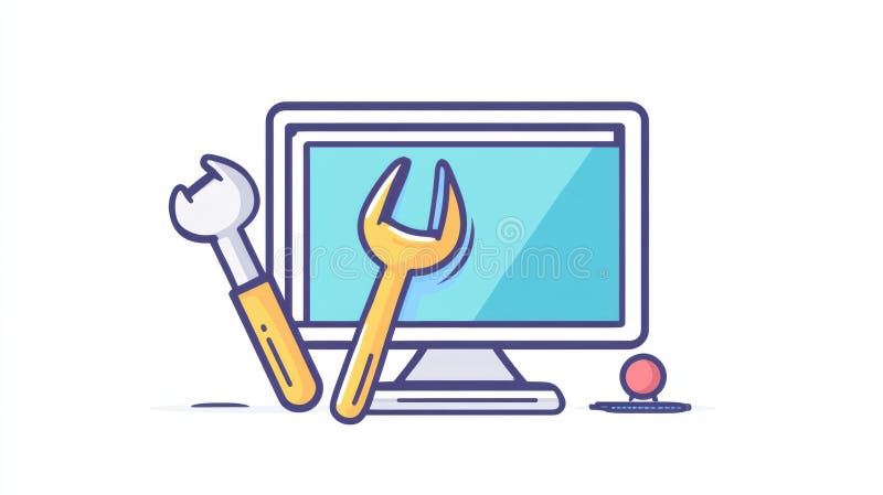 A Monitor is Placed on a Table Alongside a Screwdriver and a Wrench ...