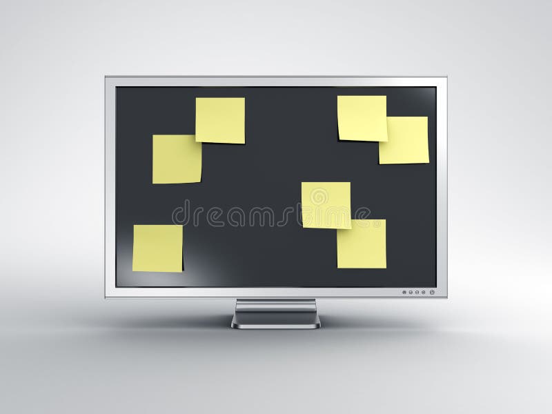 Monitor with post it notes stock illustration. Illustration of ...
