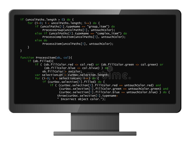 Program code on a monitor stock illustration. Illustration of operation - 24809557