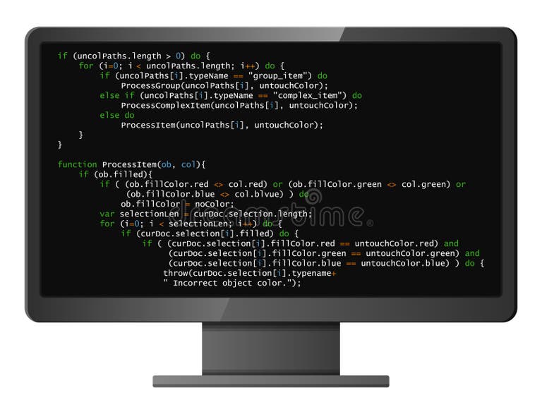 Monitor with Program Code on Screen. Stock Vector - Illustration of ...