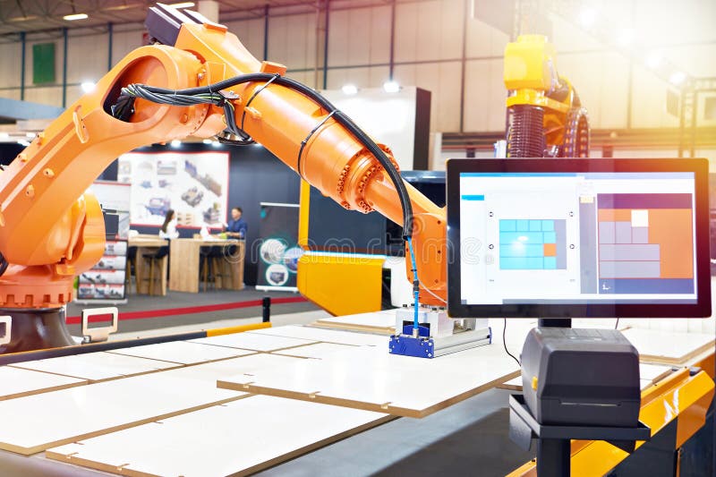 Monitor of Robot Manipulator Wood Working Machine Stock Image - Image ...