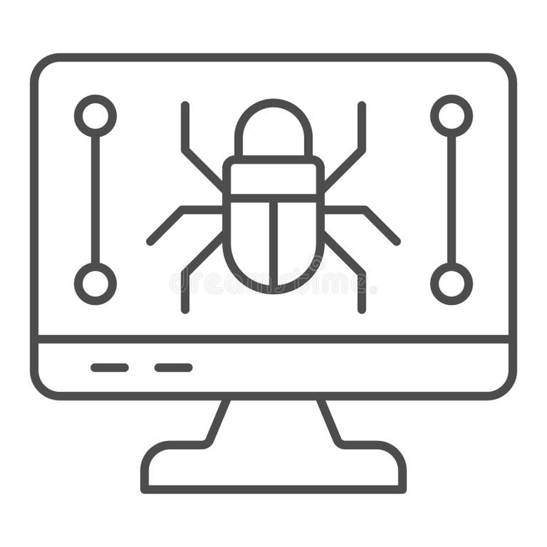 Monitor Screen and Beetle Thin Line Icon, Hacker Attacks Concept. Vector Graphics Stock Vector ...
