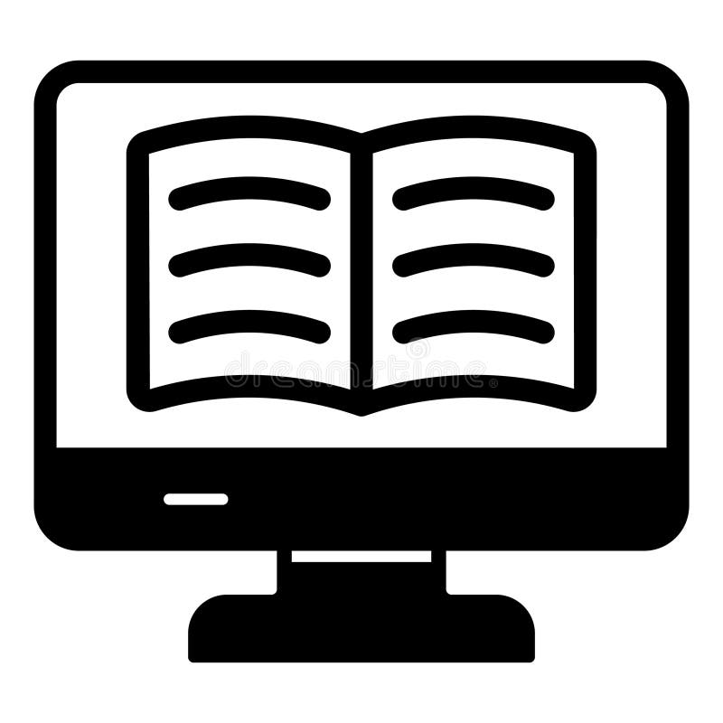 Monitor Screen with Book Solid Icon, Reading Book Online Concept ...
