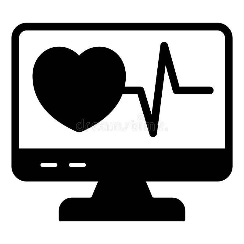 Monitor Screen with Cardiogram and Heart Solid Icon, Human Rescue ...