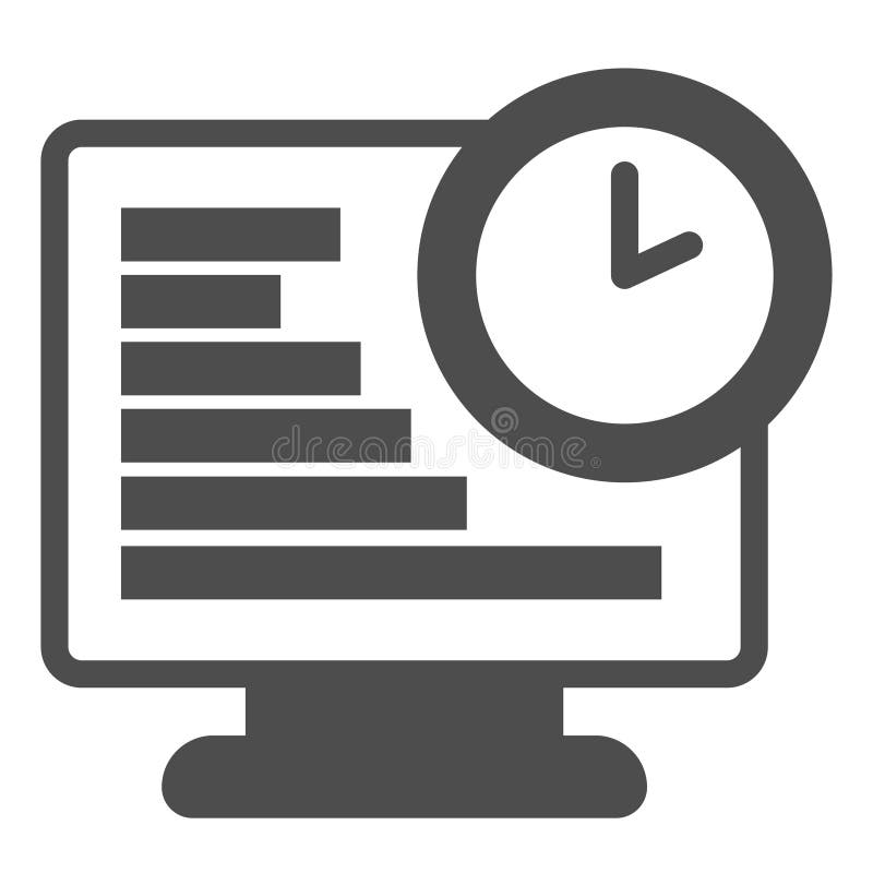 Monitor Screen with Chart and Clock Solid Icon, Remote Work Concept ...