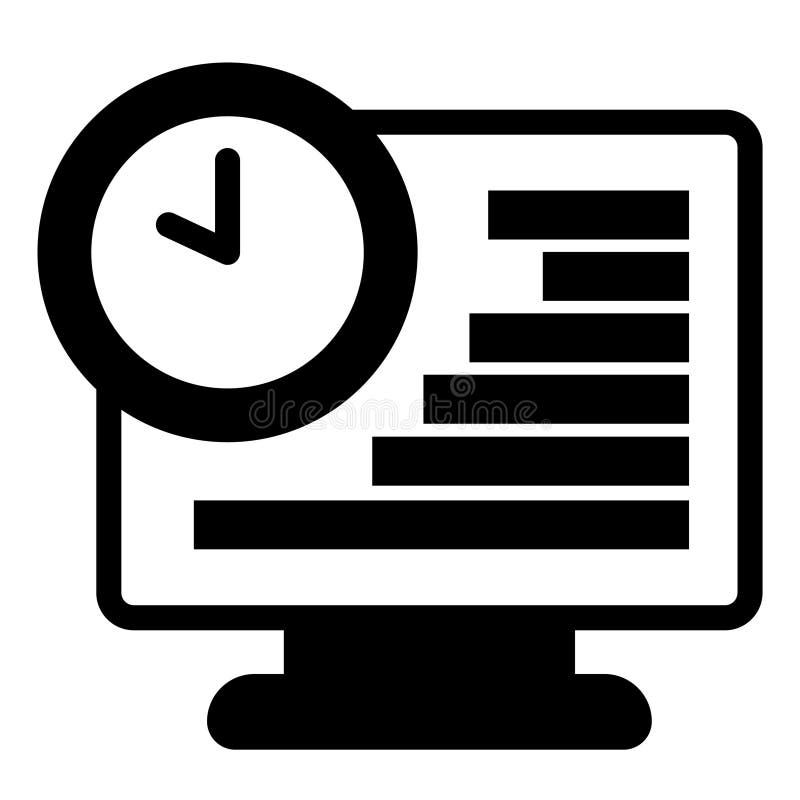 Monitor Screen with Chart and Clock Solid Icon, Remote Work Concept ...