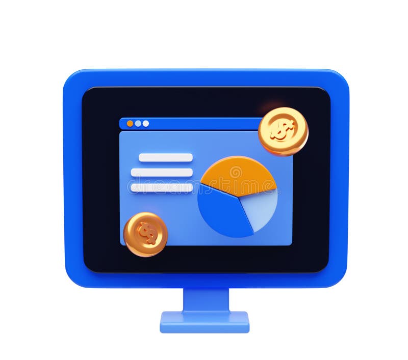 Monitor Screen with Chart and Coin Money Icon 3d Illustration Stock ...