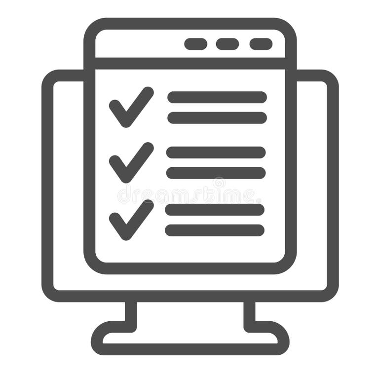 Monitor Screen with Checklist Window Line Icon, Remote Work Concept ...