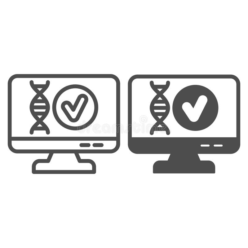 Monitor Screen with DNA Approval Line and Solid Icon, Genetic Research ...