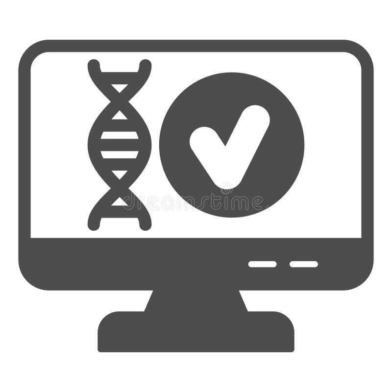 Monitor Screen with DNA Approval Solid Icon, Genetic Research Concept ...