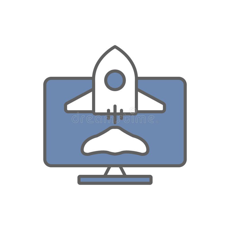 Monitor Screen Icon Illustration with Rocket. Suitable for Start Up ...