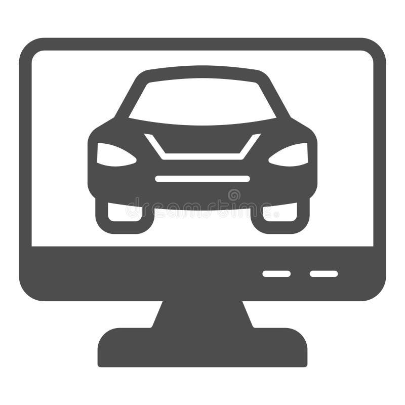 Monitor Screen with Passenger Car Solid Icon, Car Service Concept ...