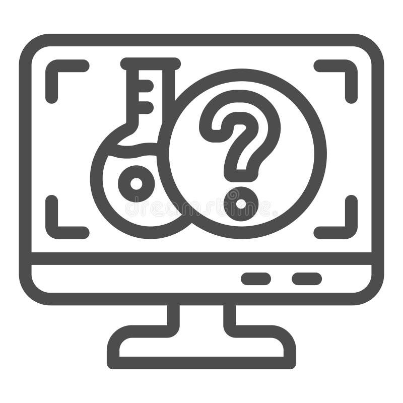 Monitor Screen with Question Mark and Flask Line Icon, Clinical ...