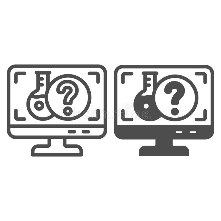 Monitor Screen with Question Mark and Flask Line and Solid Icon ...