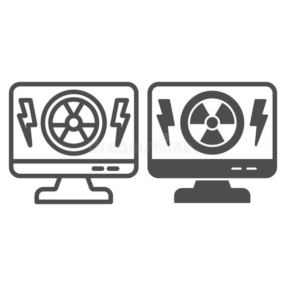 Monitor Screen and Radiation Seal Line and Solid Icon, Atomic Energy ...
