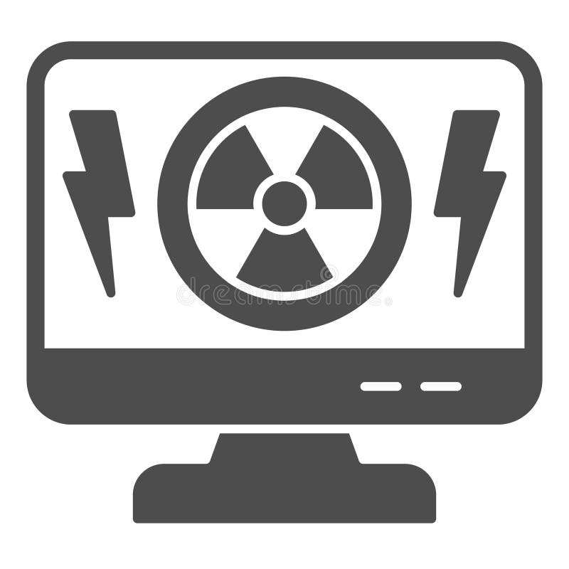 Monitor Screen and Radiation Seal Solid Icon, Atomic Energy Concept ...